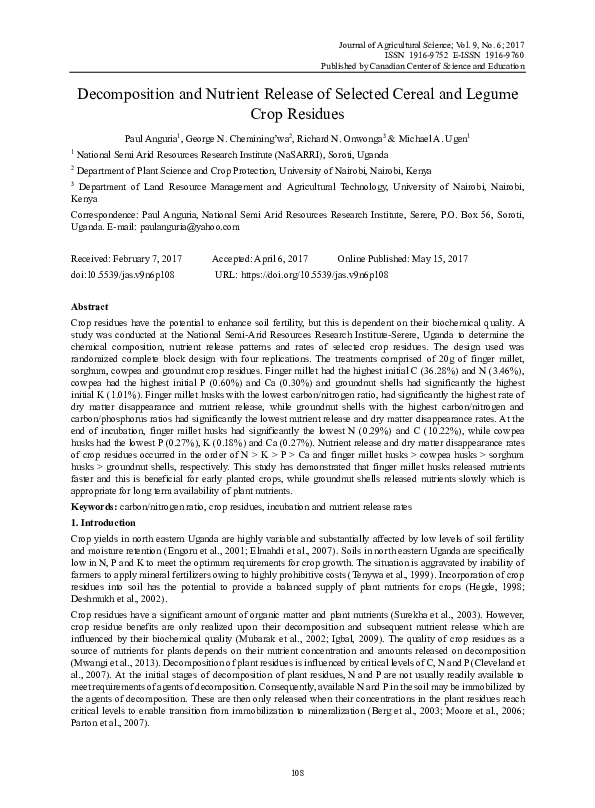 (PDF) Decomposition and Nutrient Release of Selected Green Manure Species at Different Stages of ...
