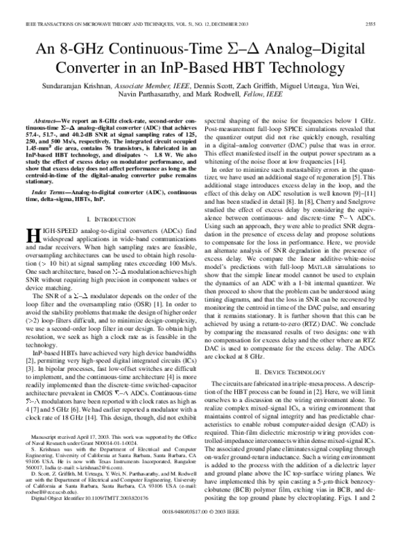 (PDF) An 8-ghz continuous-time ΣΔ analog-digital converter in an inp-based HBT technology