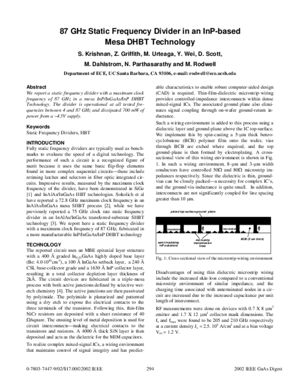 (PDF) 87 GHz static frequency divider in an InP-based mesa DHBT technology