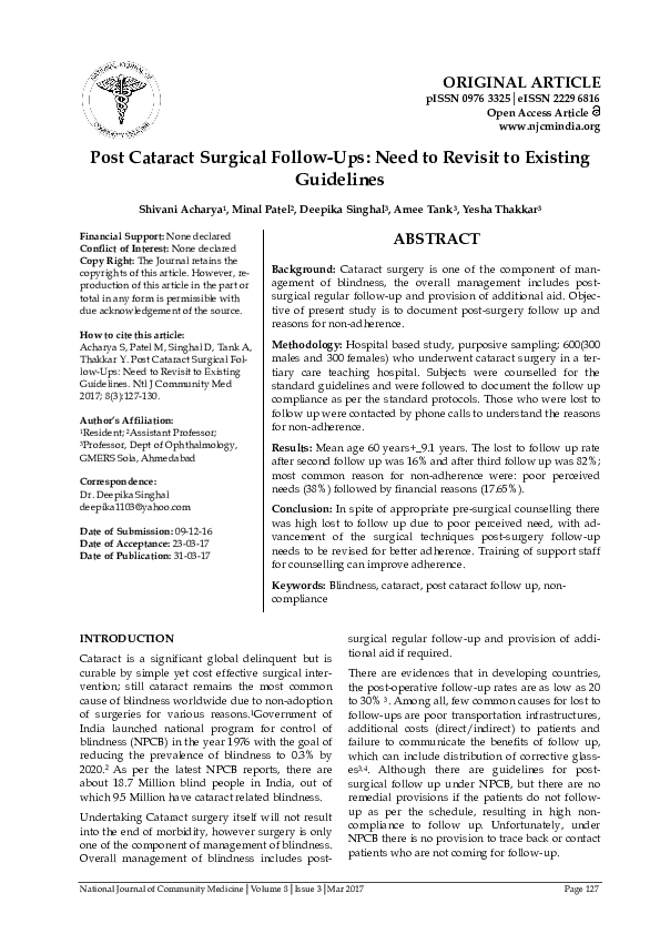(PDF) Revising Post-Cataract Surgery Follow-Up Guidelines for Better ...