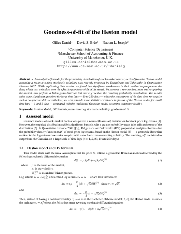 (PDF) Stochastic volatility and the goodness-of-fit of the Heston model