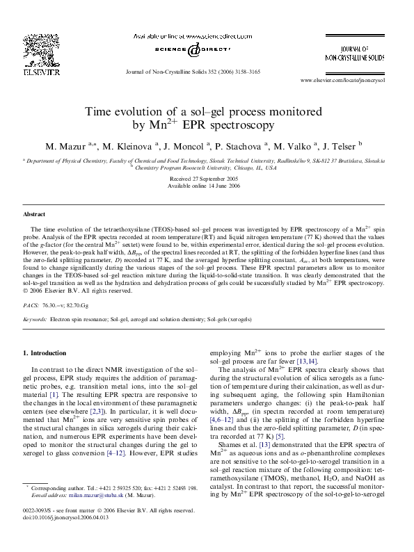 (PDF) Time evolution of a sol–gel process monitored by Mn2+ EPR ...