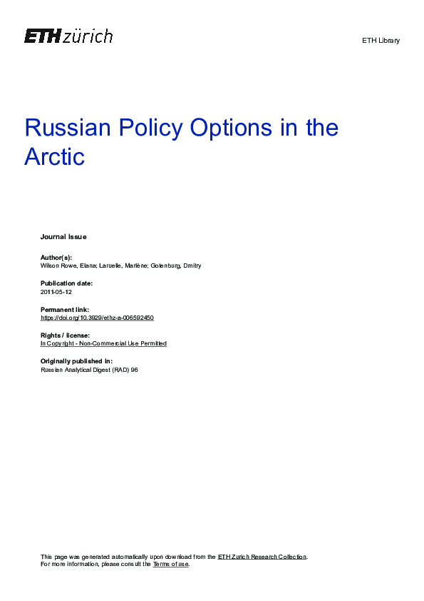 (PDF) Russian policy options in the arctic