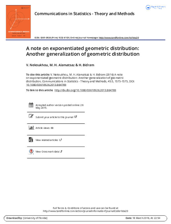 Pdf A Note On Exponentiated Geometric Distribution Another Generalization Of Geometric
