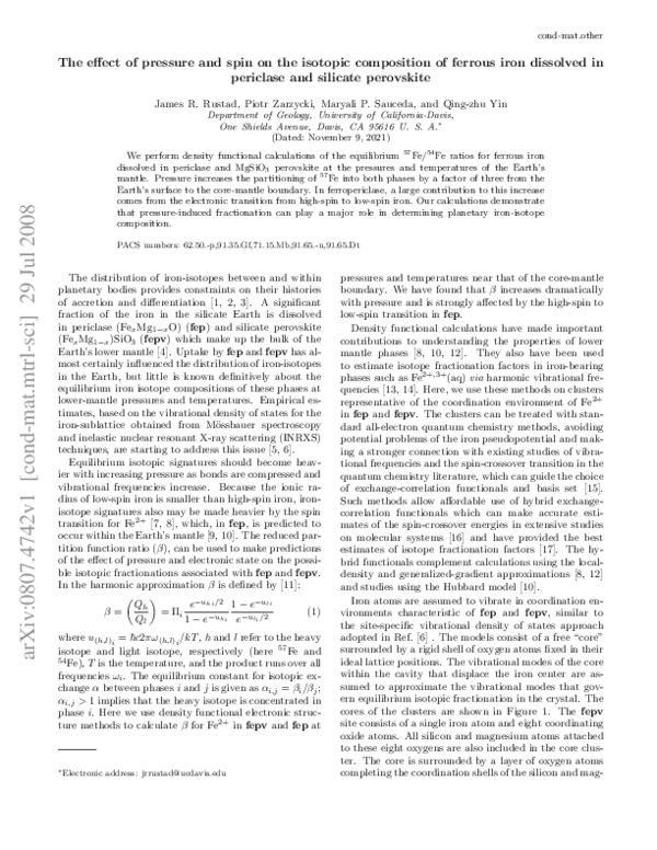 (PDF) The effect of pressure and spin on the isotopic composition of ferrous iron dissolved in ...