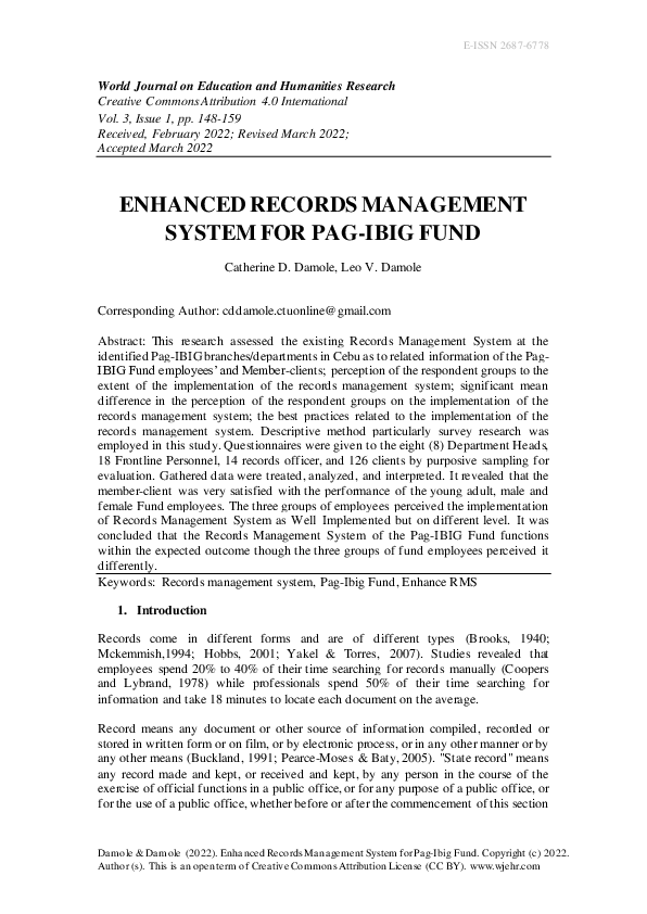 (PDF) Enhanced Records Management System for Pag-Ibig Fund