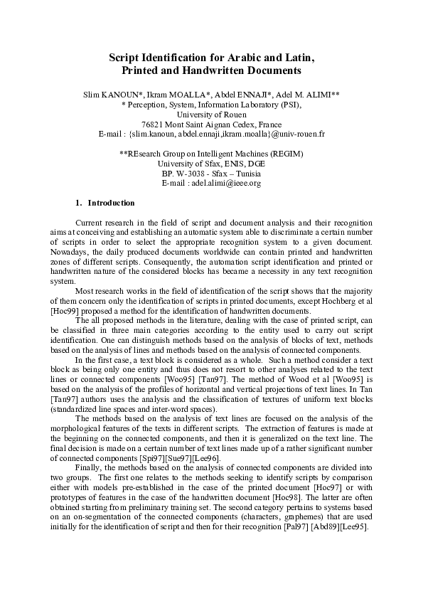 (PDF) Script Identification for Arabic and Latin, Printed and Handwritten Documents