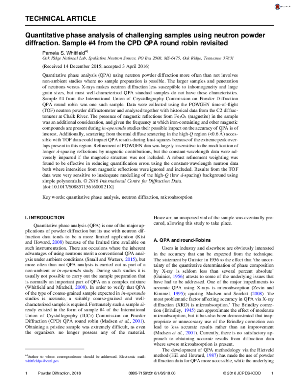 (PDF) Quantitative phase analysis of challenging samples using neutron powder diffraction ...