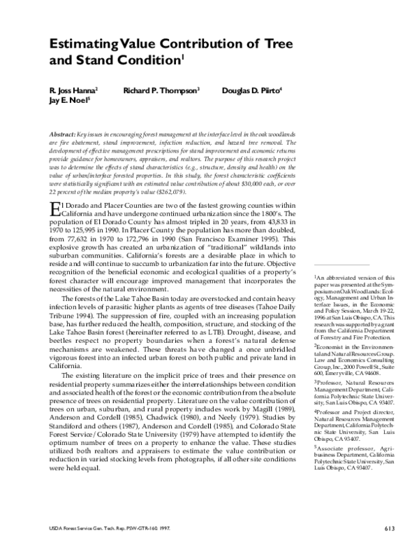 (PDF) Estimating Value Contribution of Tree and Stand Condition | Jay ...