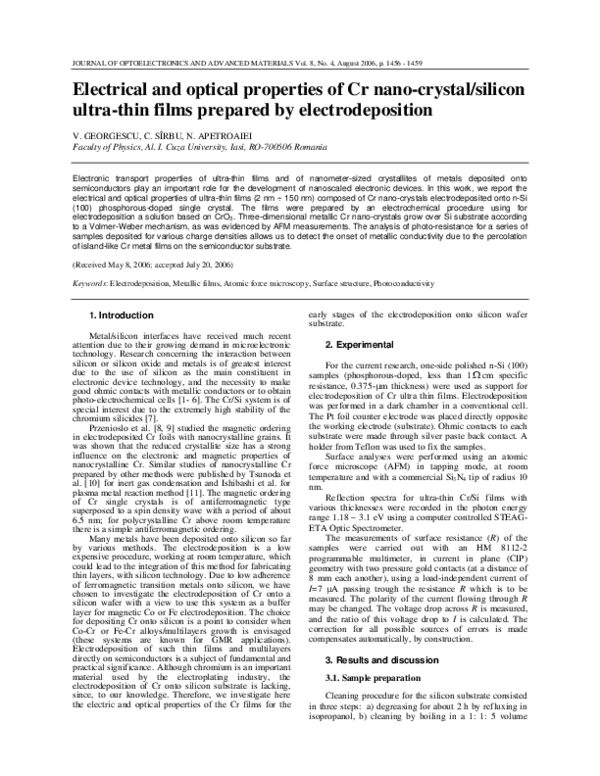 (PDF) Electrical and optical properties of Cr nano-crystal/silicon ...