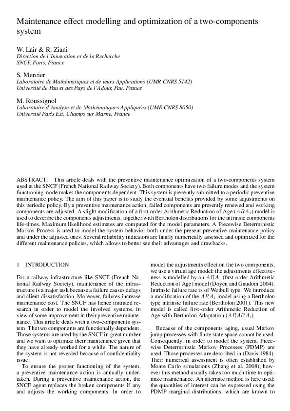 (PDF) Maintenance effect modelling and optimization of a two-component system