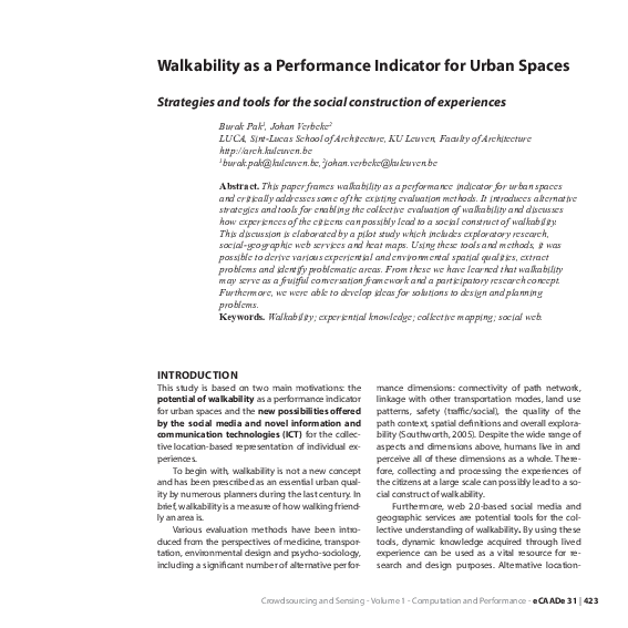 (PDF) Walkability as a Performance Indicator for Urban Spaces ...