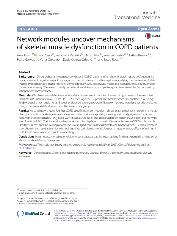 (PDF) Network modules uncover mechanisms of skeletal muscle dysfunction in COPD patients