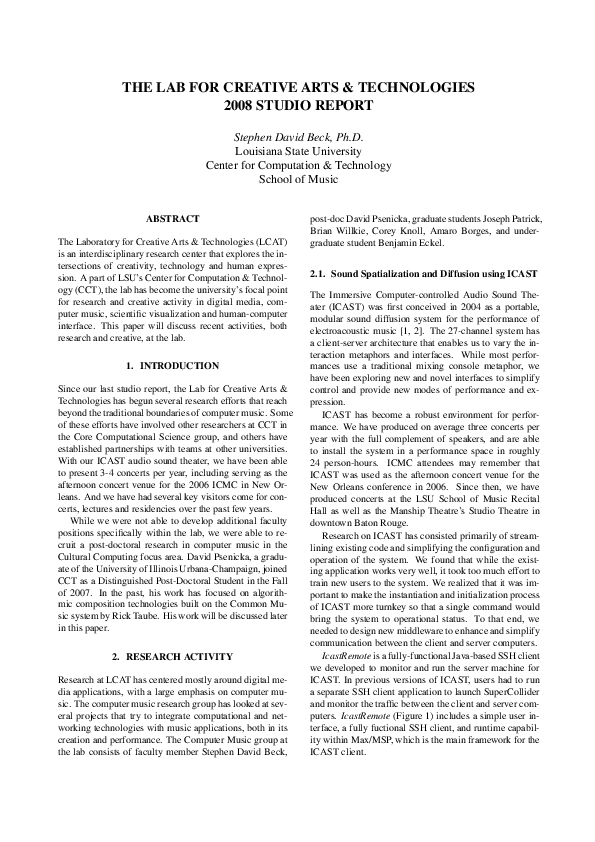 (PDF) The Lab for Creative Arts & Technologies 2008 Studio Report
