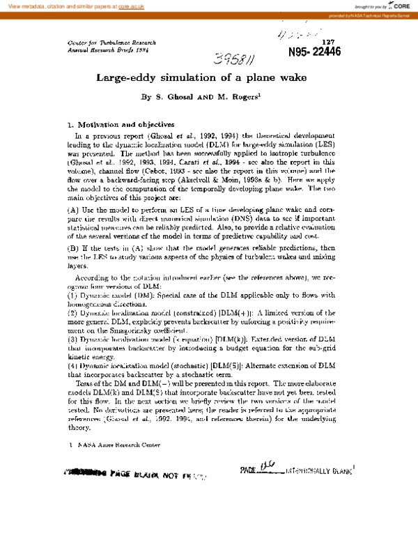 (PDF) Large-eddy simulation of a plane wake