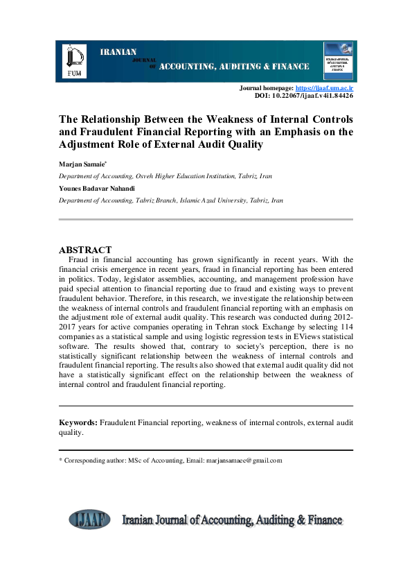 (PDF) The Relationship Between the Weakness of Internal Controls and ...