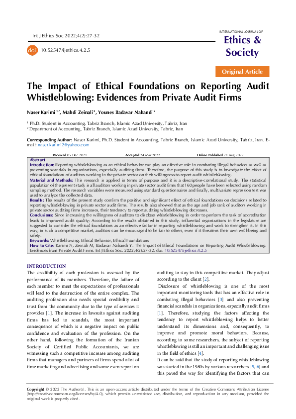 (PDF) The Impact of Ethical Foundations on Reporting Audit ...