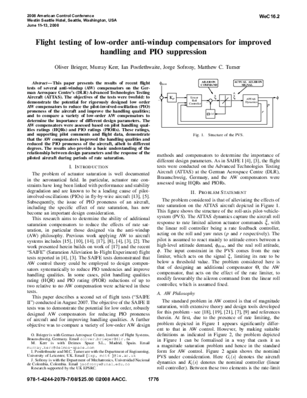 (PDF) Flight testing of low-order anti-windup compensators for improved ...