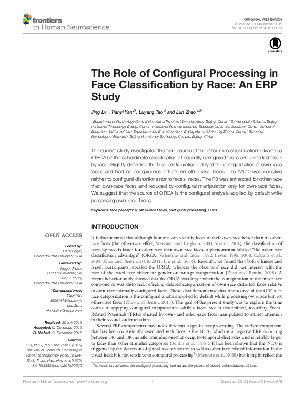(PDF) The Role of Configural Processing in Face Classification by Race ...