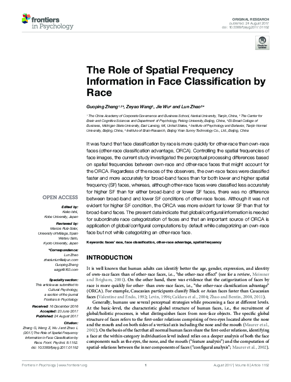 (PDF) The Role of Spatial Frequency Information in Face Classification by Race