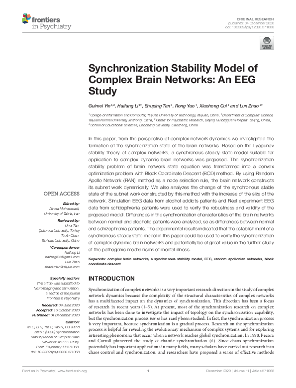 (PDF) Synchronization Stability Model of Complex Brain Networks: An EEG Study