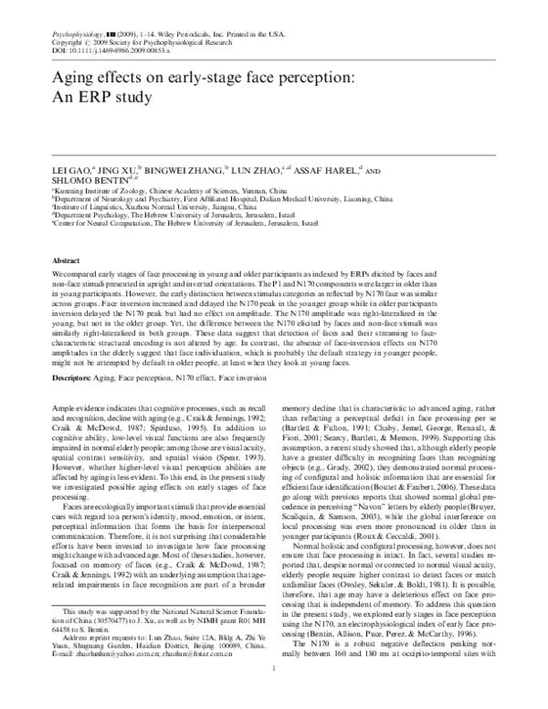 (PDF) Aging effects on early-stage face perception: An ERP study