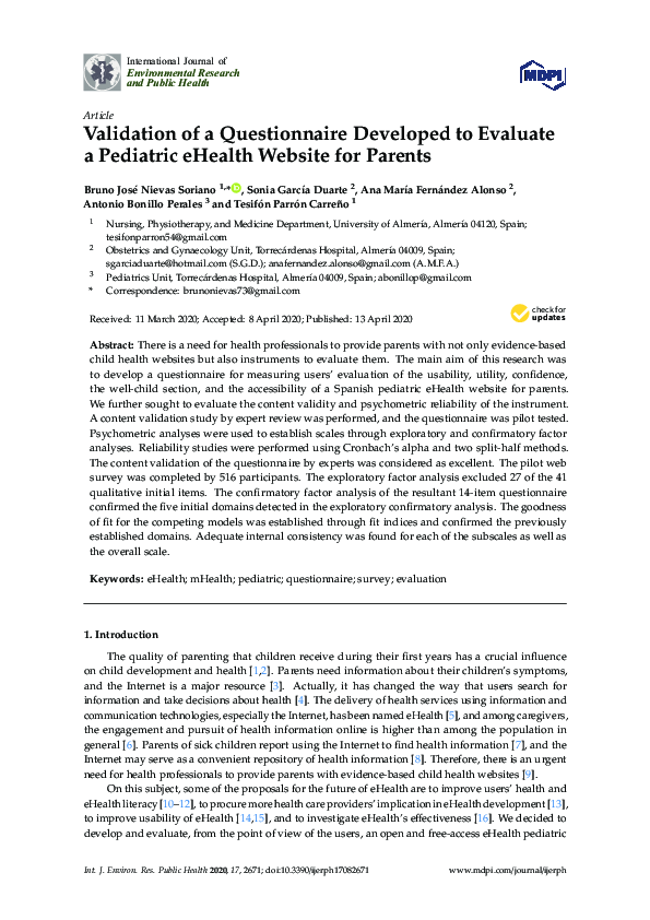(PDF) Validation of a Questionnaire Developed to Evaluate a Pediatric ...