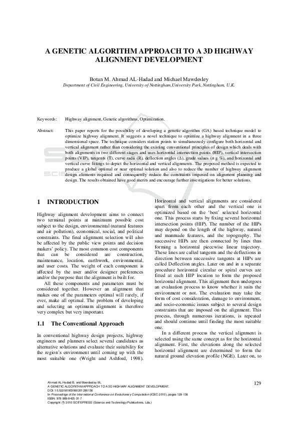 (PDF) A Genetic Algorithm Approach to a 3D Highway Alignment Development
