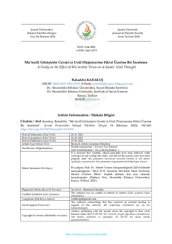 (PDF) Mu'tezilî Görüşlerin Cessâs'ın Usûl Düşüncesine Etkisi Üzerine ...