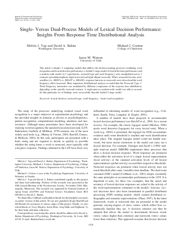 (PDF) Single- versus dual-process models of lexical decision ...