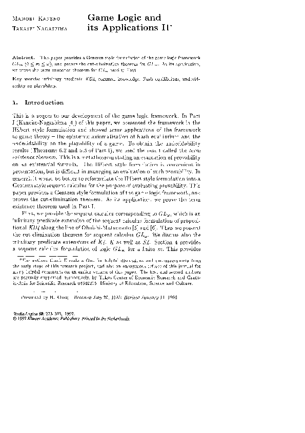 (PDF) Game Logic and its Applications II