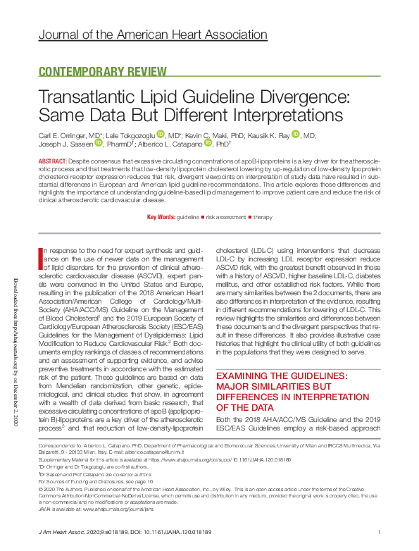 (PDF) Transatlantic Lipid Guideline Divergence: Same Data But Different Interpretations