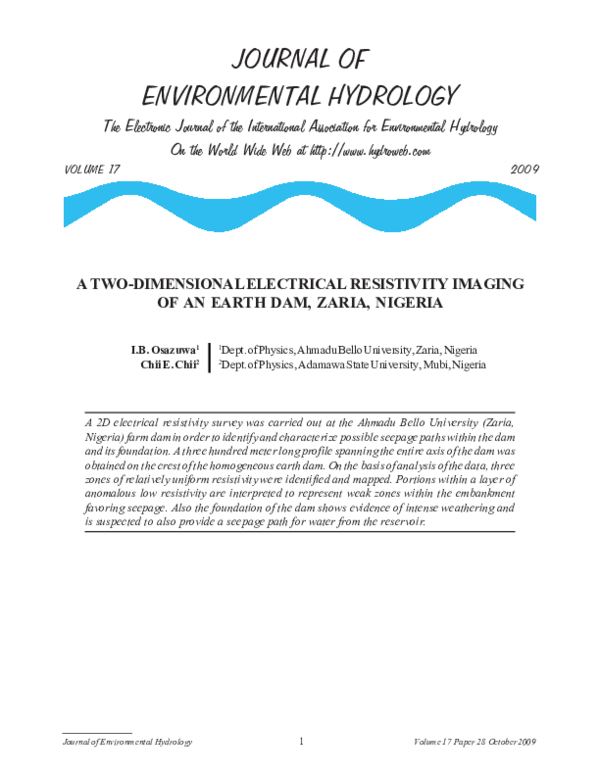(PDF) A Two-Dimensional Electrical Resistivity Imaging of an Earth Dam ...