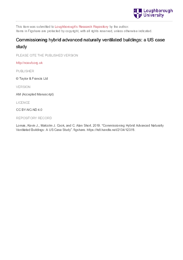 (PDF) Commissioning hybrid advanced naturally ventilated buildings: a US case study