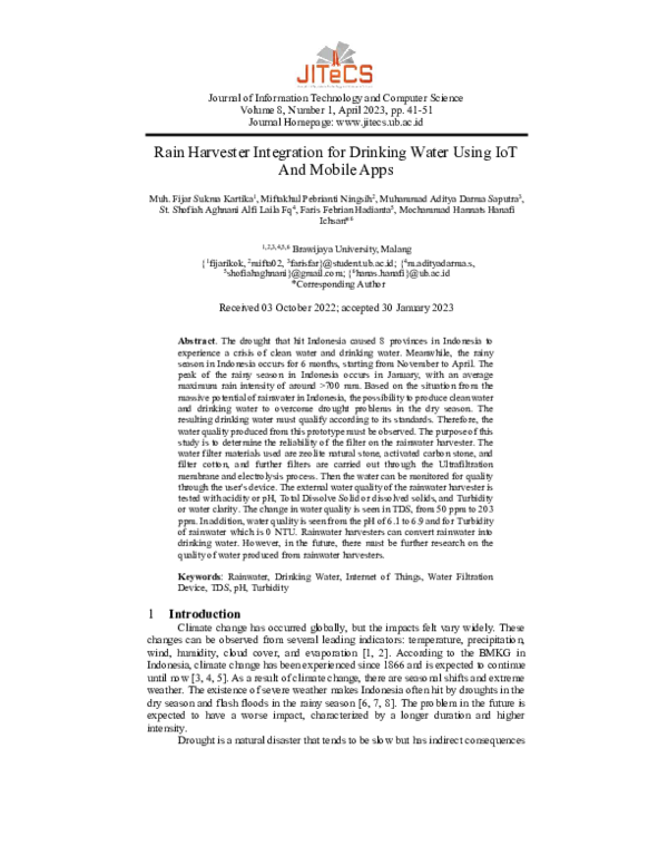 (PDF) Rain Harvester Prototype Integration for Drinking Water Using IoT ...