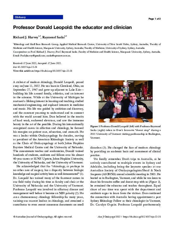 (PDF) Professor Donald Leopold: the educator and clinician