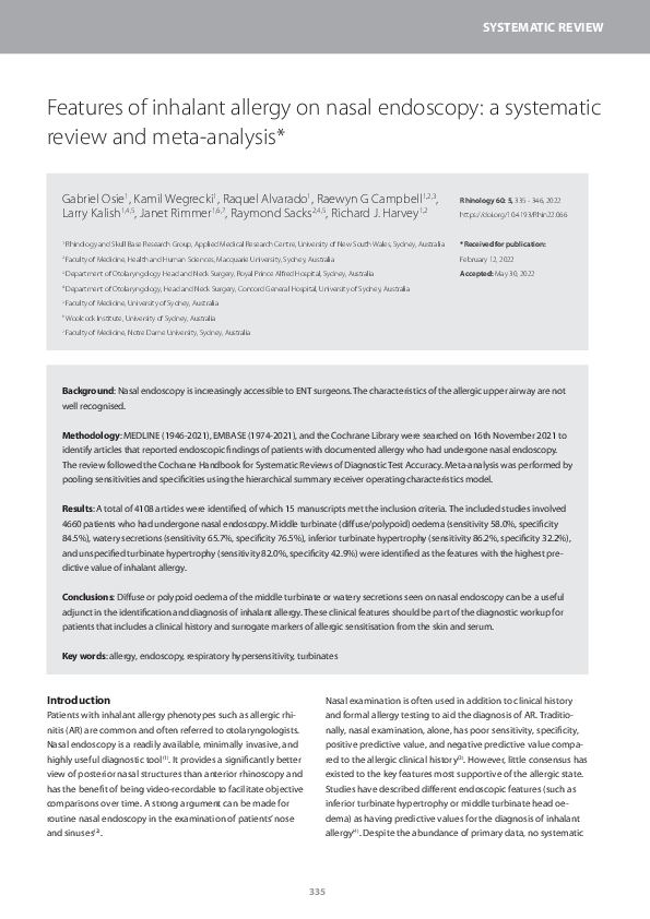 (PDF) Features of inhalant allergy on nasal endoscopy: a systematic review and meta-analysis