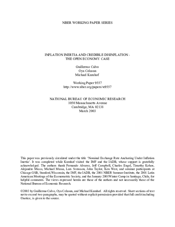 (PDF) Inflation Inertia and Credible Disinflation - The Open Economy Case