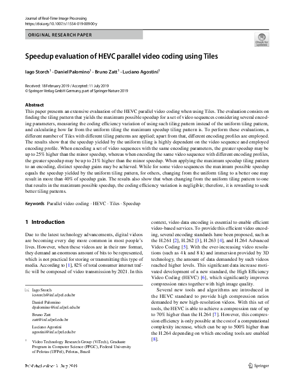 Pdf Speedup Evaluation Of Hevc Parallel Video Coding Using Tiles
