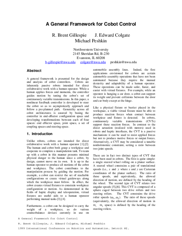 (PDF) A general framework for cobot control