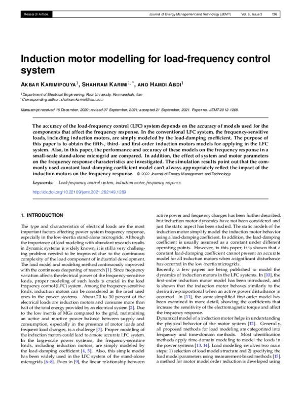 (PDF) Induction Motor Modelling for Load-Frequency Control System
