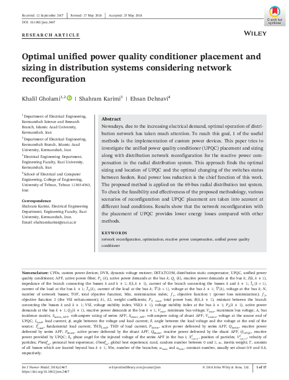 (PDF) Optimal unified power quality conditioner placement and sizing in ...