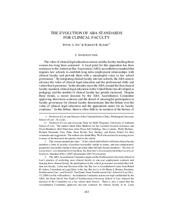 (PDF) The Evolution of ABA Standards for Clinical Faculty