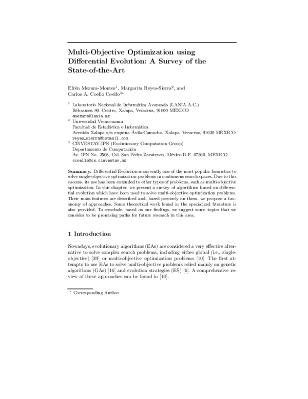 (PDF) Multi-objective Optimization Using Differential Evolution: A Survey of the State-of-the-Art