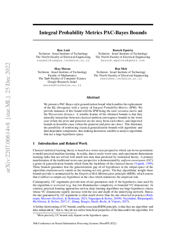 (PDF) Integral Probability Metrics PAC-Bayes Bounds