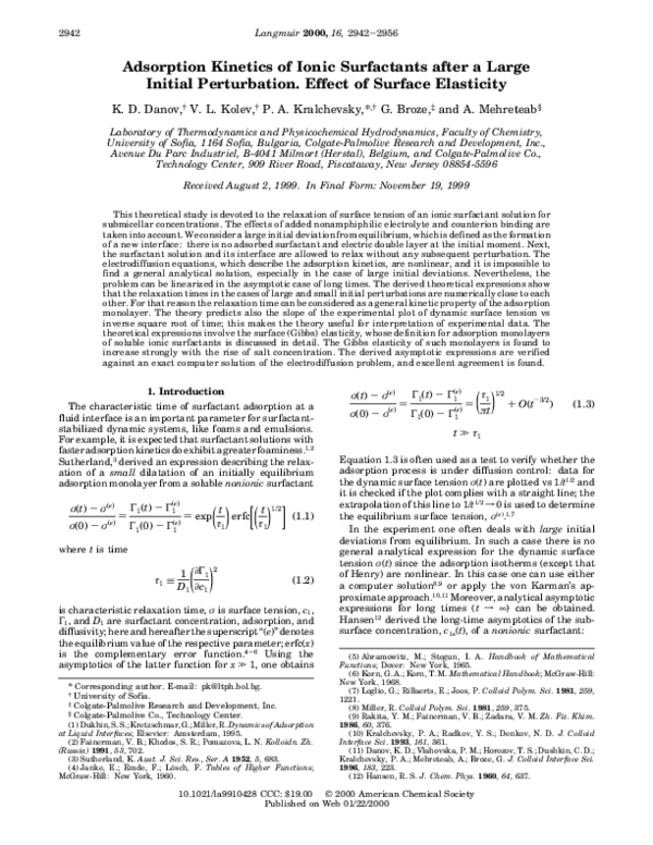 (PDF) Ionic Surfactant Adsorption Kinetics Study