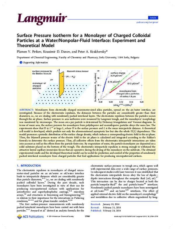 (PDF) Surface Pressure Isotherm for a Monolayer of Charged Colloidal Particles at a Water ...