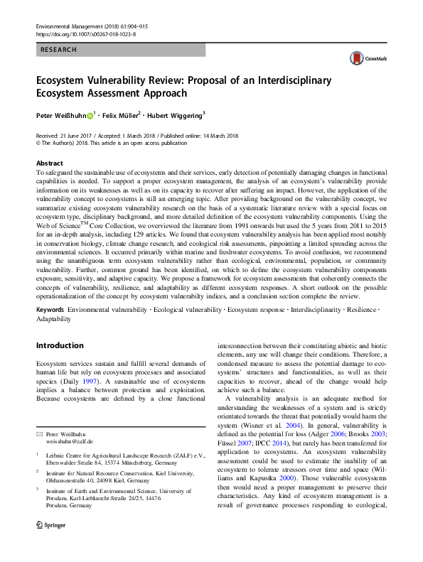 (PDF) Ecosystem Vulnerability Review: Proposal of an Interdisciplinary ...