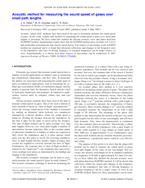 (PDF) Acoustic method for measuring the sound speed of gases over small ...