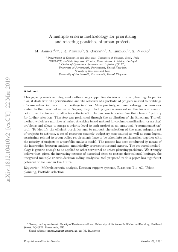 (PDF) A multiple criteria methodology for priority based portfolio selection